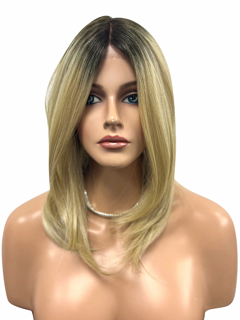 Glamvigor Hybrillia™ Blend Human Hair Pretty Blonde Ombre Medium layered Straight Lace Part Wig ...