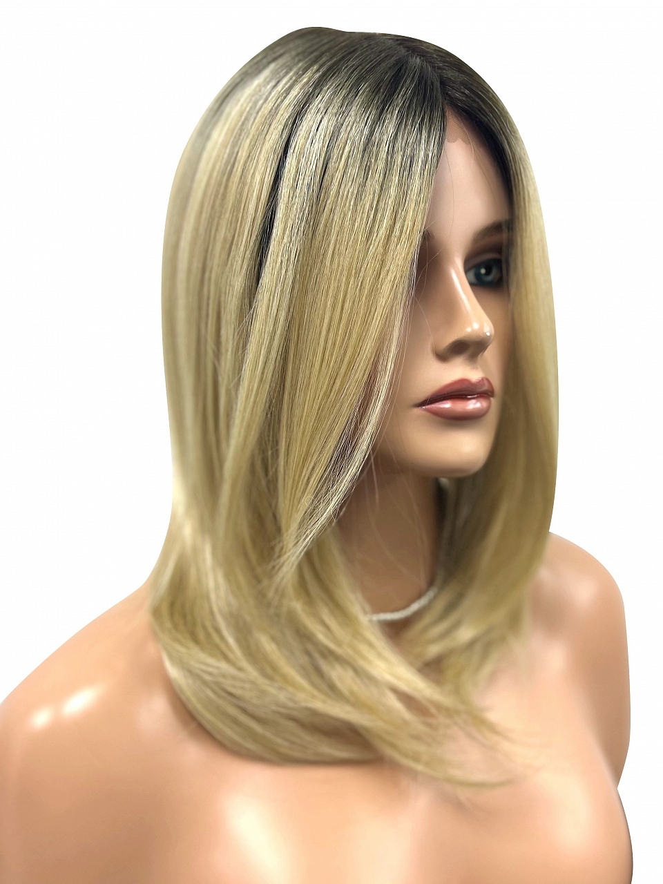 Pretty Blonde Ombre Medium layered Straight Synthetic Lace Part Wig ...